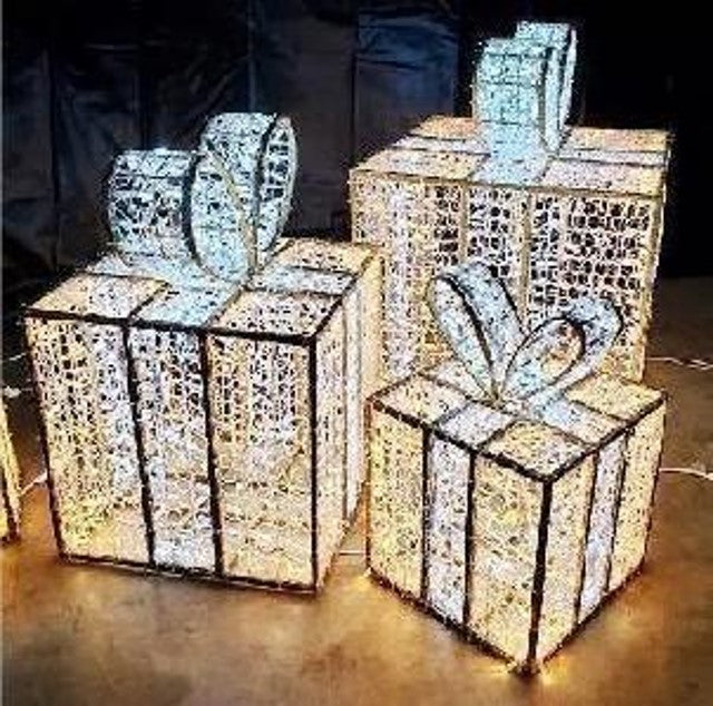 Giant Pre-Lit LED Gift Boxes (3) - Warm White & Cool White – Certified ...